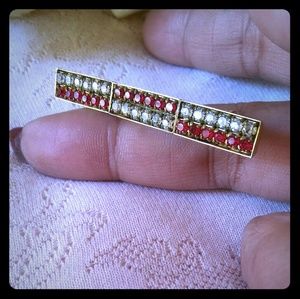 Jewelry | Vintage Red Clear Rhinestone Bar Pin | Poshmark